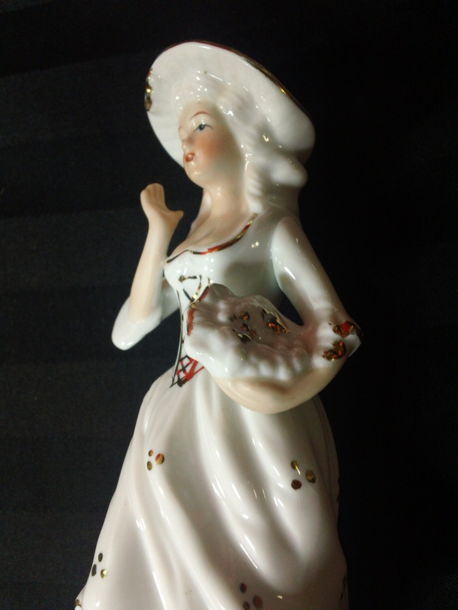 Vintage White Ceramic Colonial Woman With Hand Painted Accents - Etsy