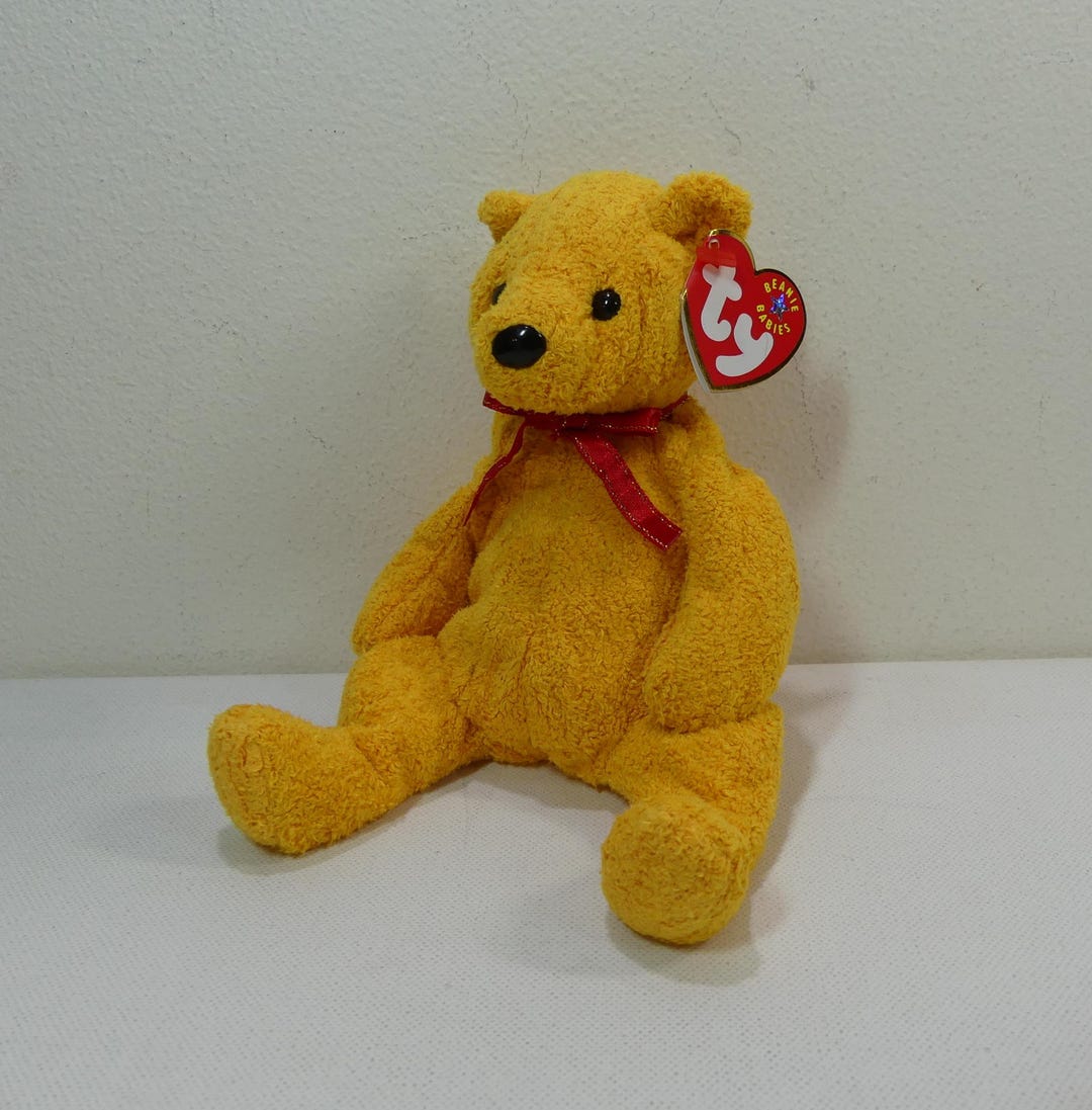 Poopsie ~ Ty Beanie Babies Plush Sitting Yellow-orange Bear #4381 ...