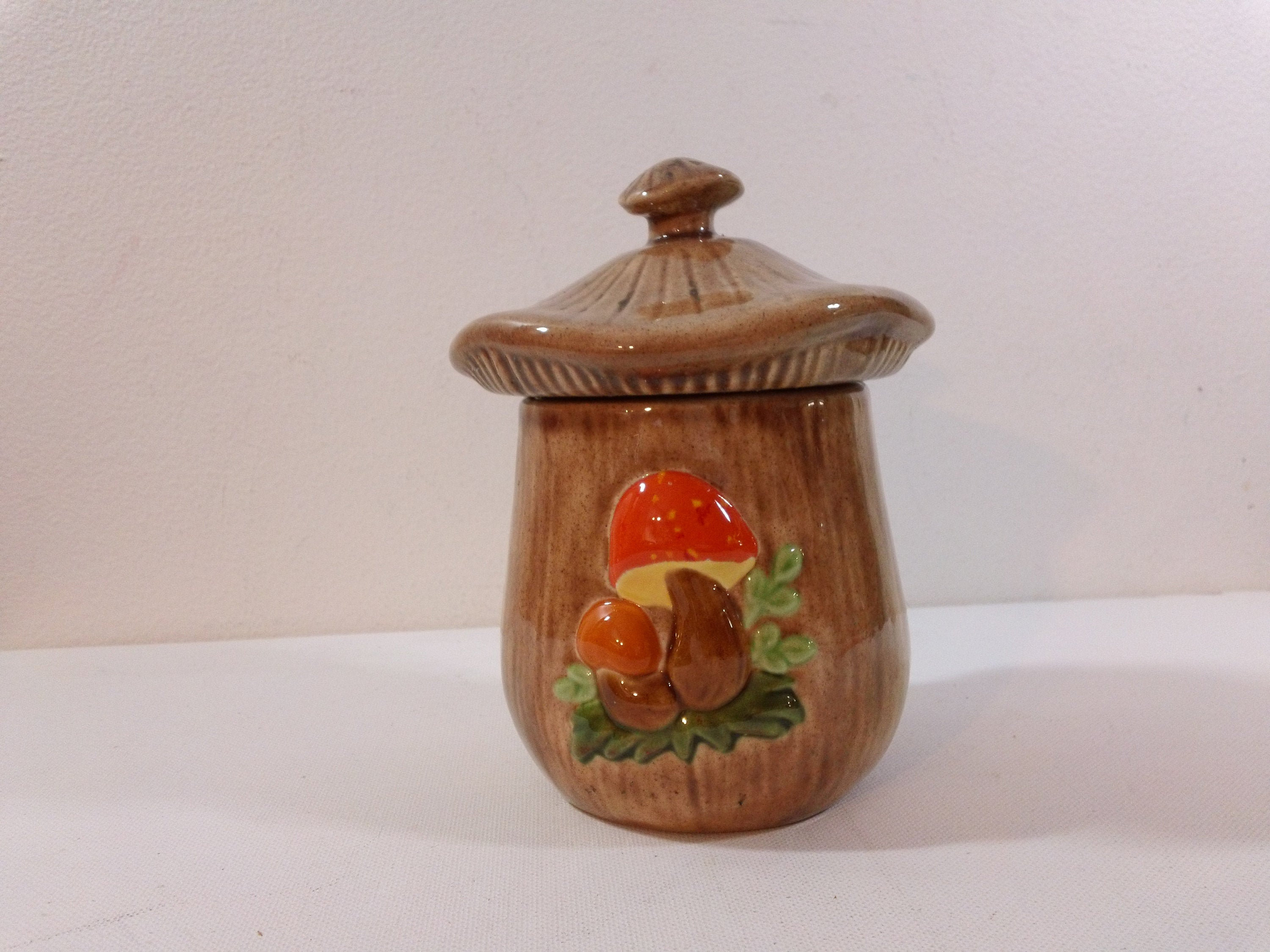 Kitchen Storage Cute toadstool pot w/ lid for salt Large mushroom boy ...