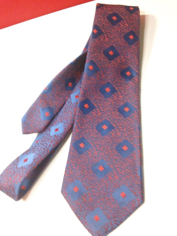Blue diamond pattern retro tie vintage 80s necktie fo… - Gem