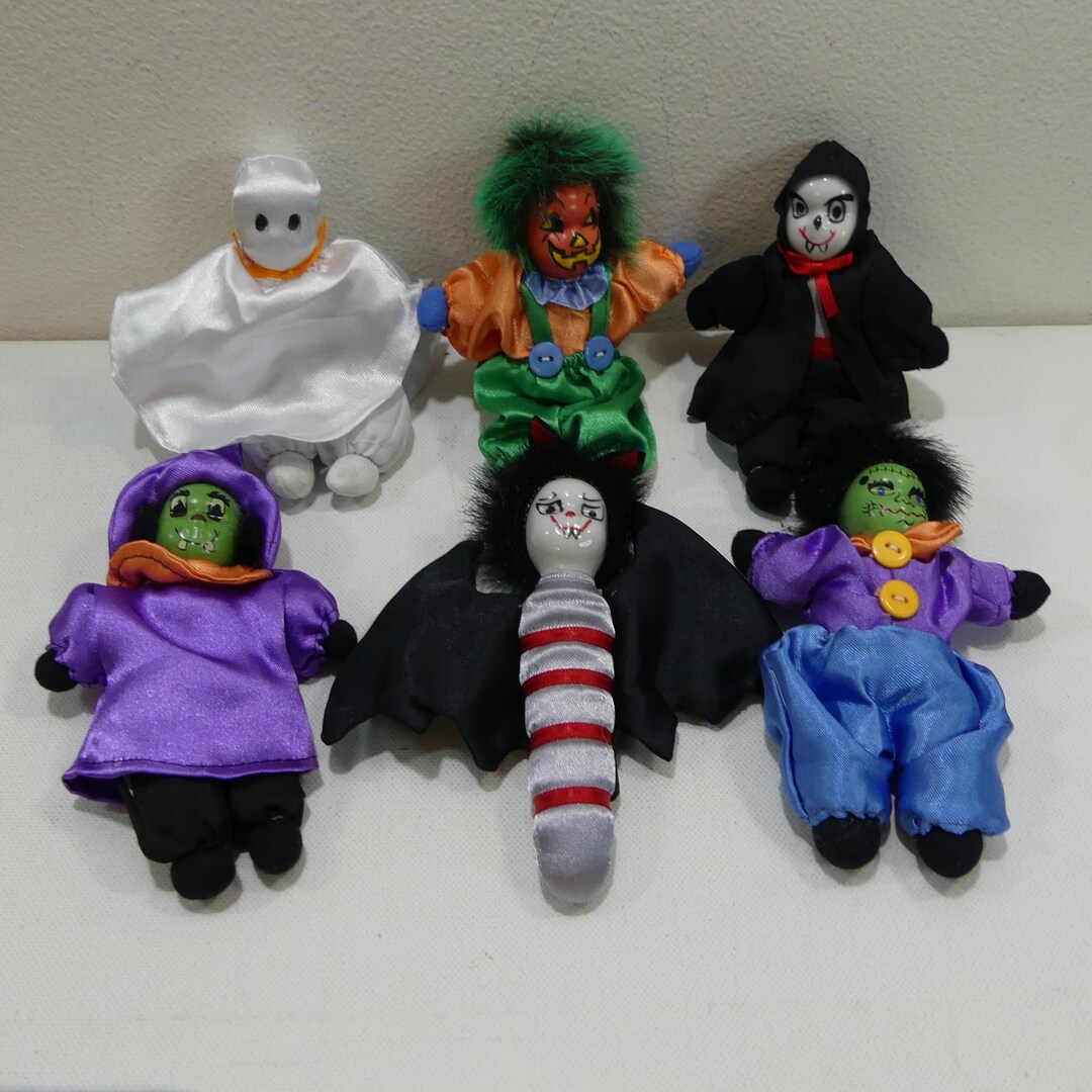 Set of Six Spookville Halloween Porcelain Head Sand-filled Clown Dolls ...