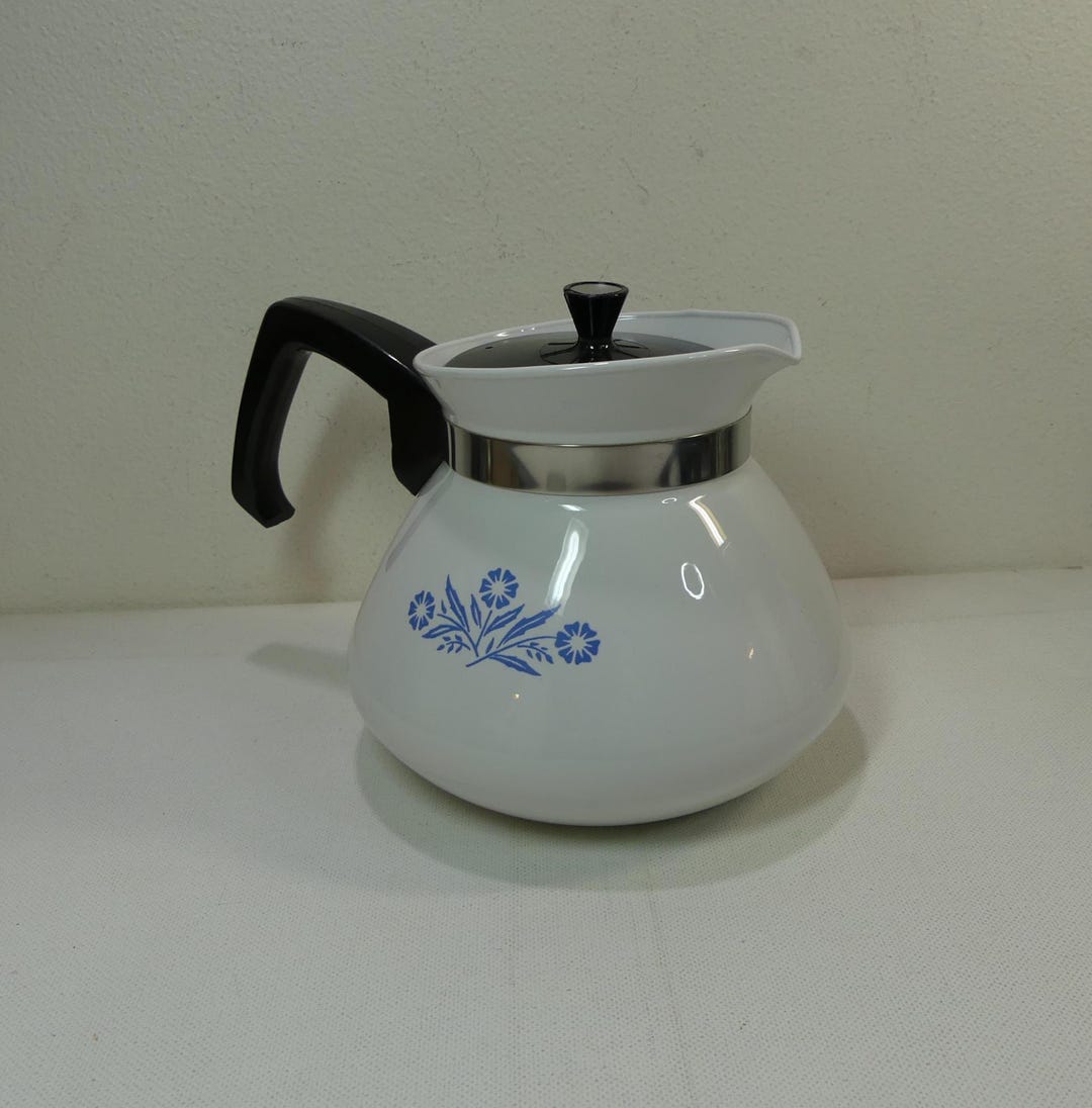 Vintage Corning Ware Blue Cornflower Pattern 6-cup Teapot With Black ...