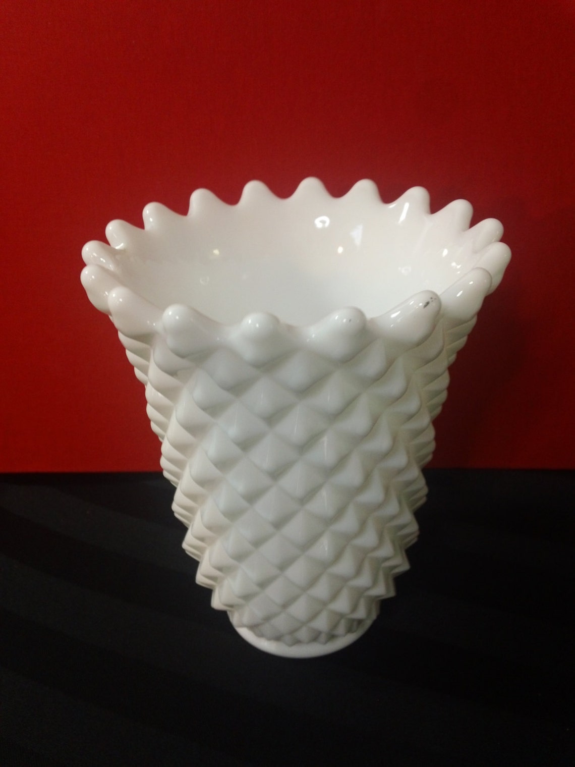 Vintage Imperial Glass Diamond Point Pattern Milk Glass Vase - Etsy