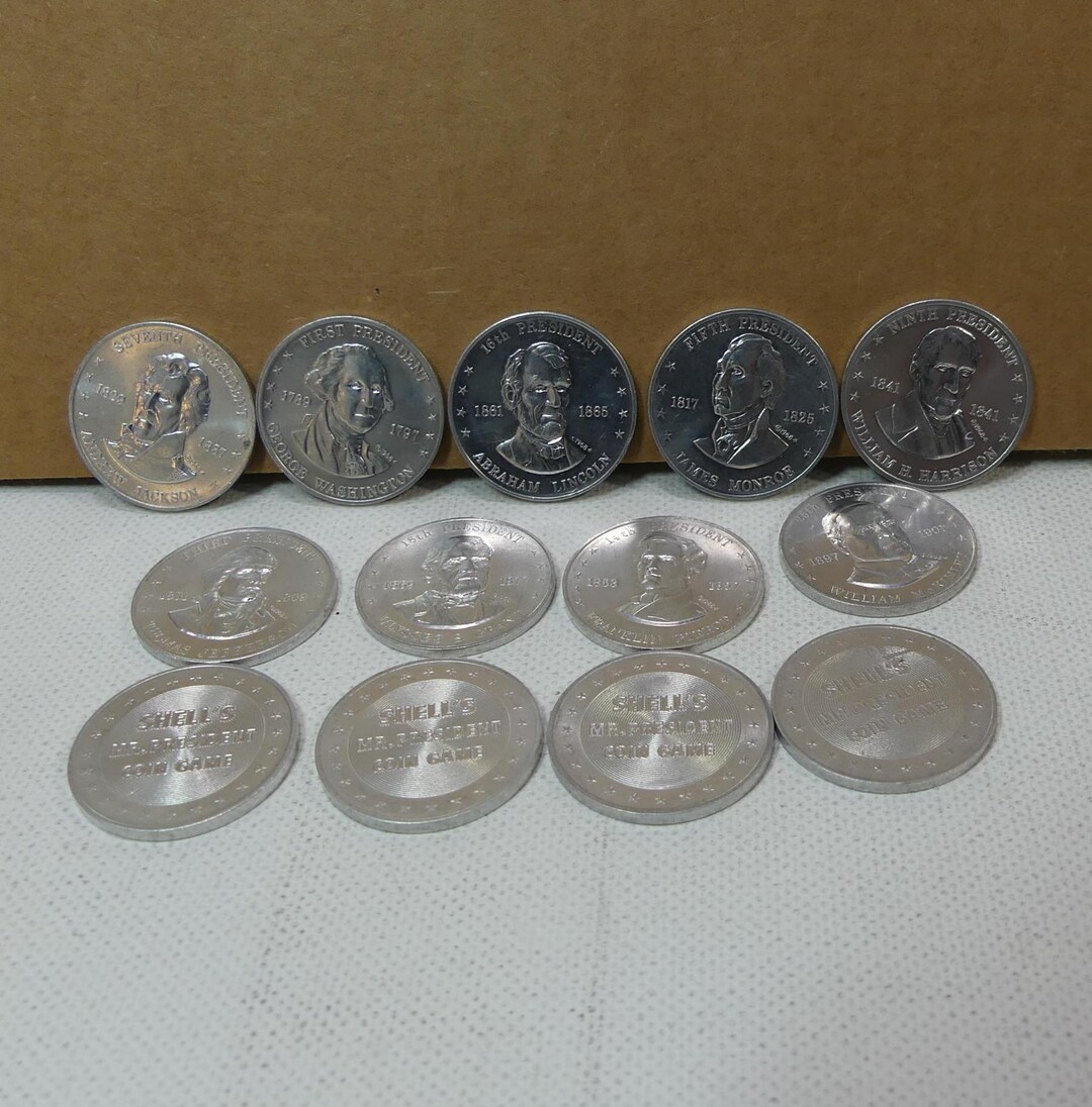 Vintage 1968 Shell Oil Mr President Coin Game 13 Different Presidential ...