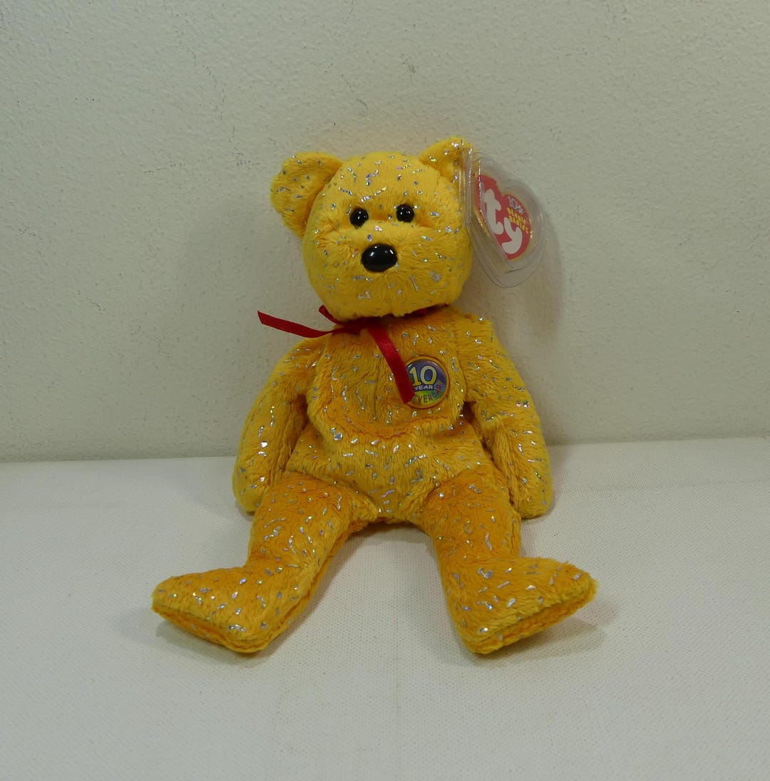 Decade (gold) ~ Ty Beanie Babies Plush 10th Anniversary Bear #4585 ...