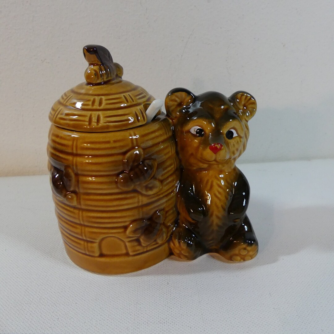 Vintage Ceramic Bear & Beehive Honey Pot Jar With Lid and - Etsy