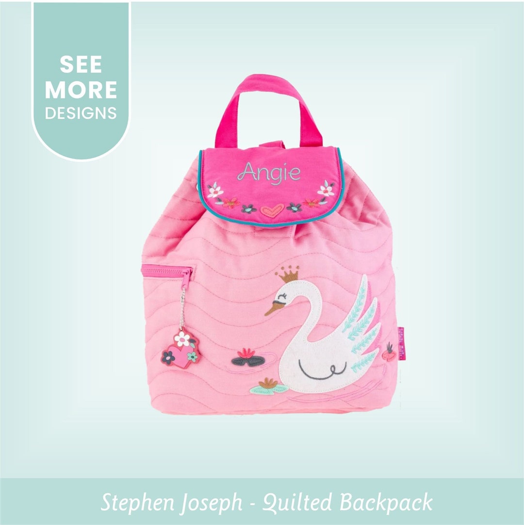 Swan Toddler Backpack With Embroidered Name / Stephen Joseph Quilted ...