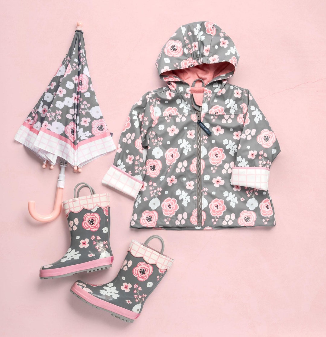 Floral Raincoat Personalized / Pink Flower Rain Jacket or Rain Boots ...