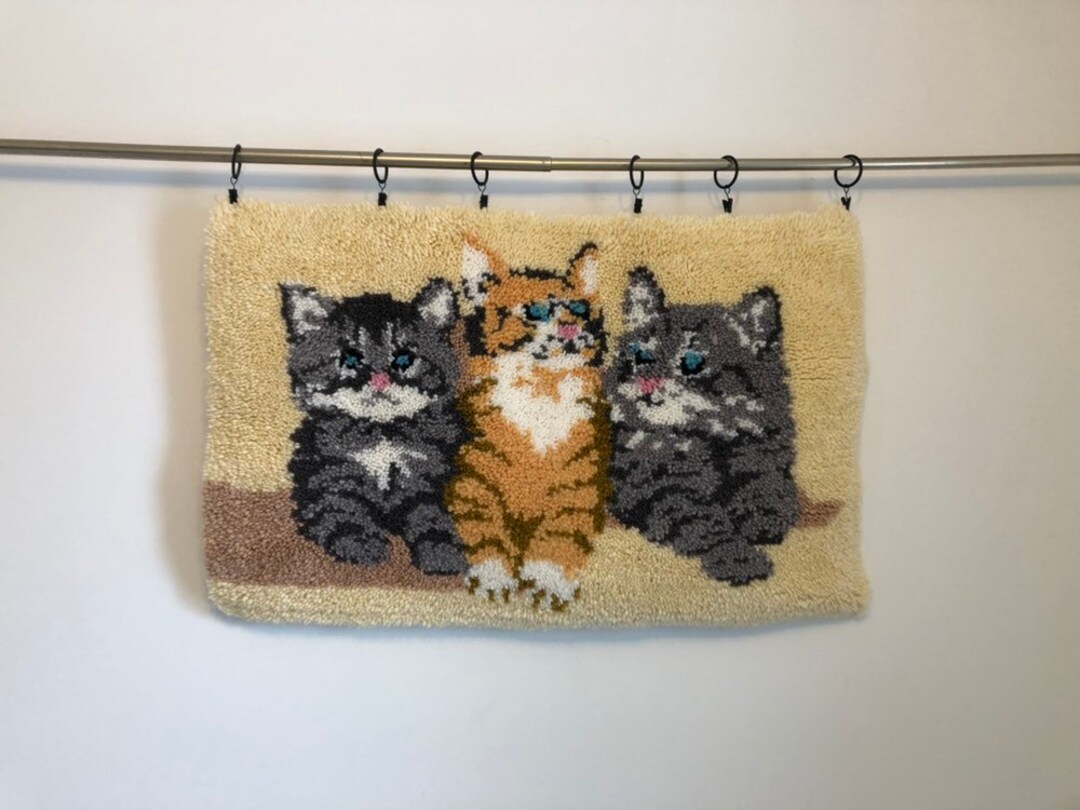 Vintage Cat Latch Hook Rug | Cats | Cat Decor | 34 1/4 X 21 1/2 | Latch ...