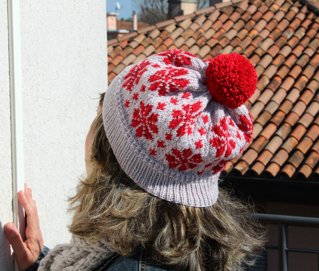 KNITTING HAT PATTERN Cosmos Flowers Hat Women Knitting Hat Fair Isle ...