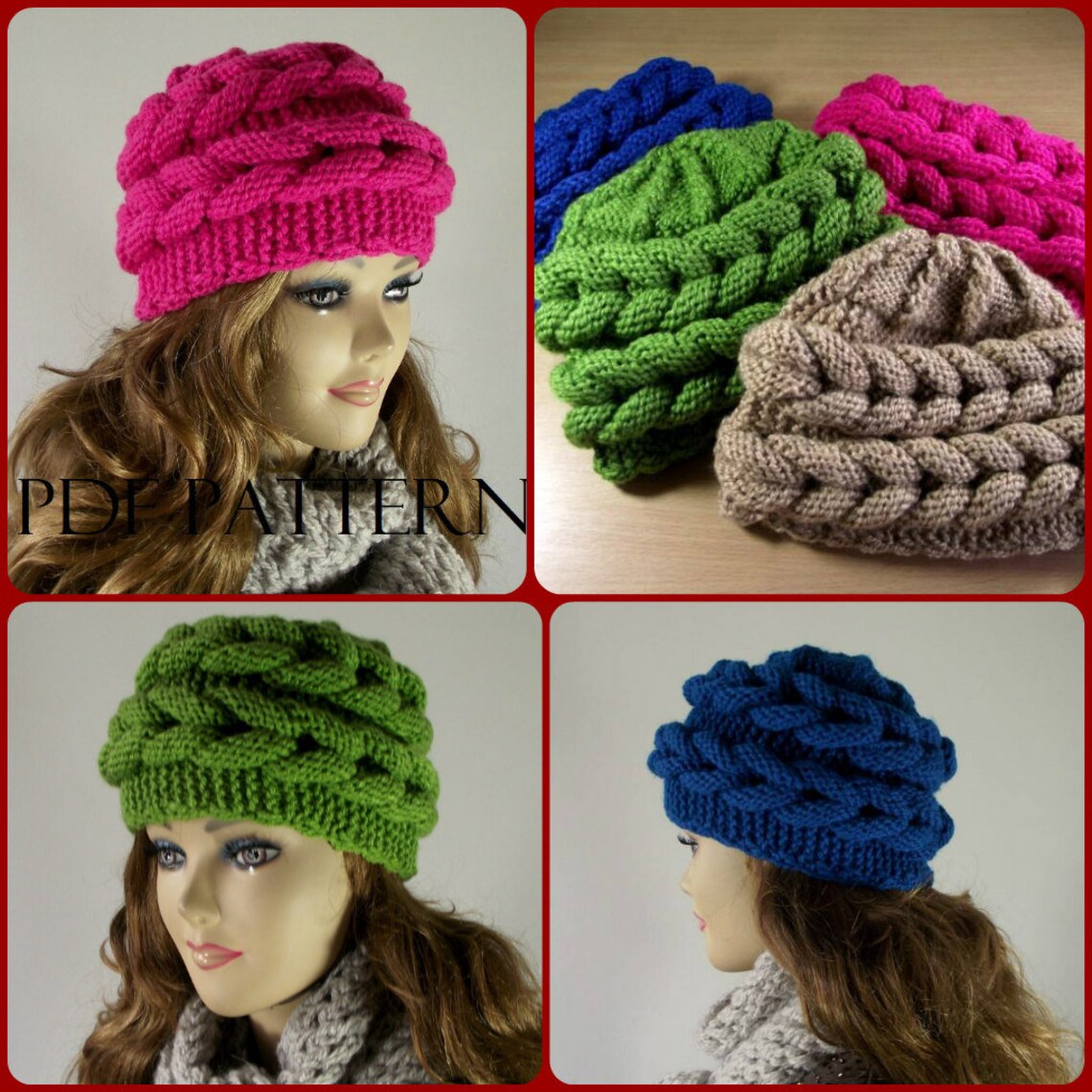 KNITTING HAT PATTERN Braid Hat - Aralenna Hat - Winter Chunky Knitted ...
