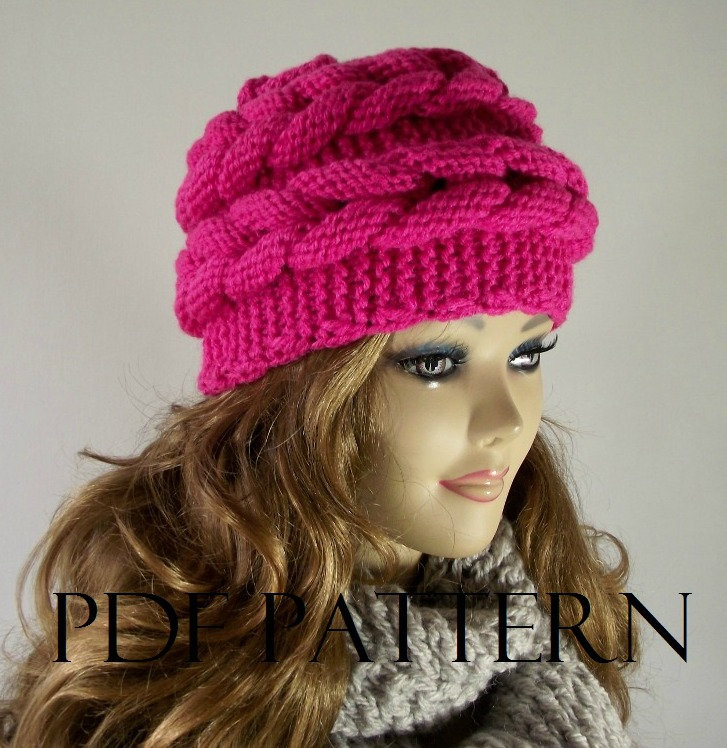 KNITTING HAT PATTERN Braid Hat - Aralenna Hat - Winter Chunky Knitted ...