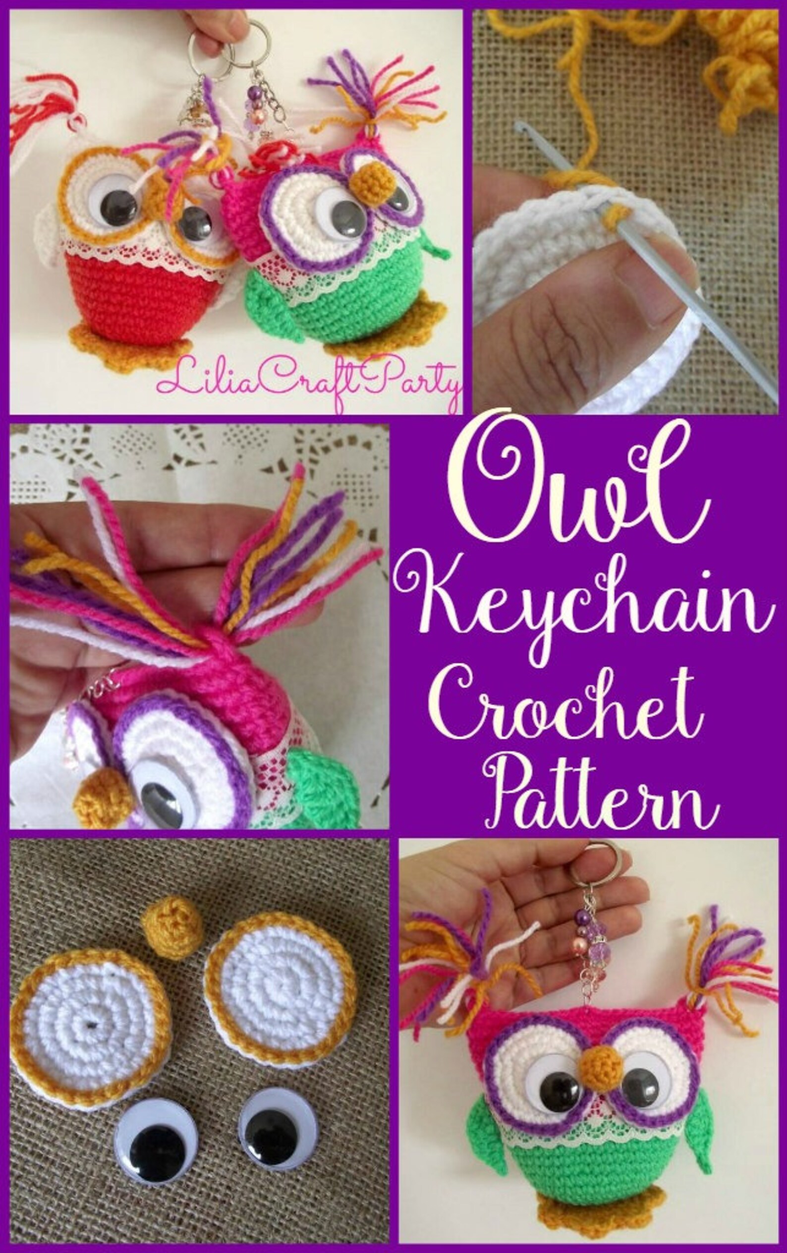 Crochet Pattern OWL Keychain AMIGURUMI Crocheted Owls Toy Pdf Pattern ...