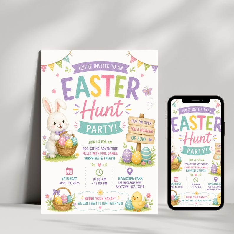 Editable Easter Hunt Invitation Card, Easter Party Invite, (canva ...