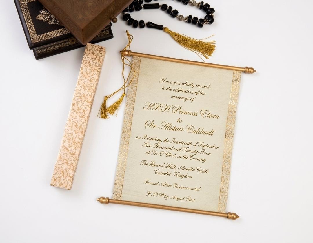 Scroll Wedding Invitation, Royal Ivory, Vintage Persian Design, Cream ...