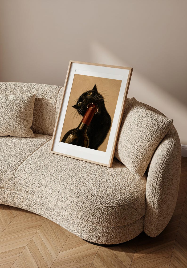 Black Cat Opening Wine Bottle Print (digital Download) - Etsy