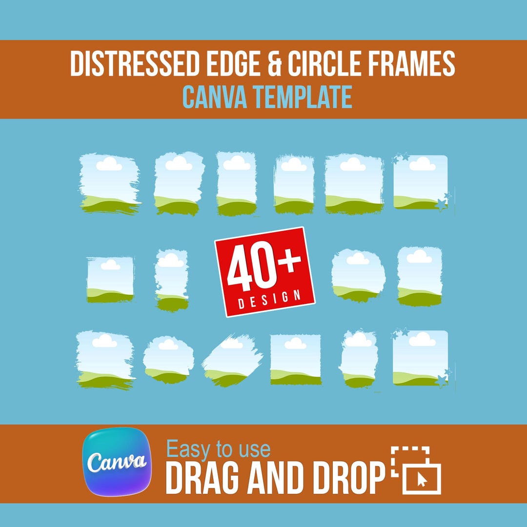 40+ Distressed Edge & Circle Canva Frames Bundle | Grunge Photo Borders ...
