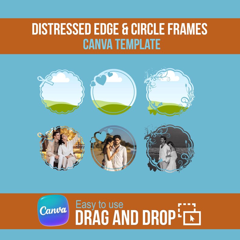 40+ Distressed Edge & Circle Canva Frames Bundle | Grunge Photo Borders ...