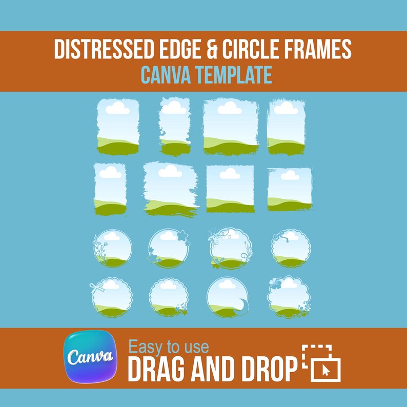 40+ Distressed Edge & Circle Canva Frames Bundle | Grunge Photo Borders ...