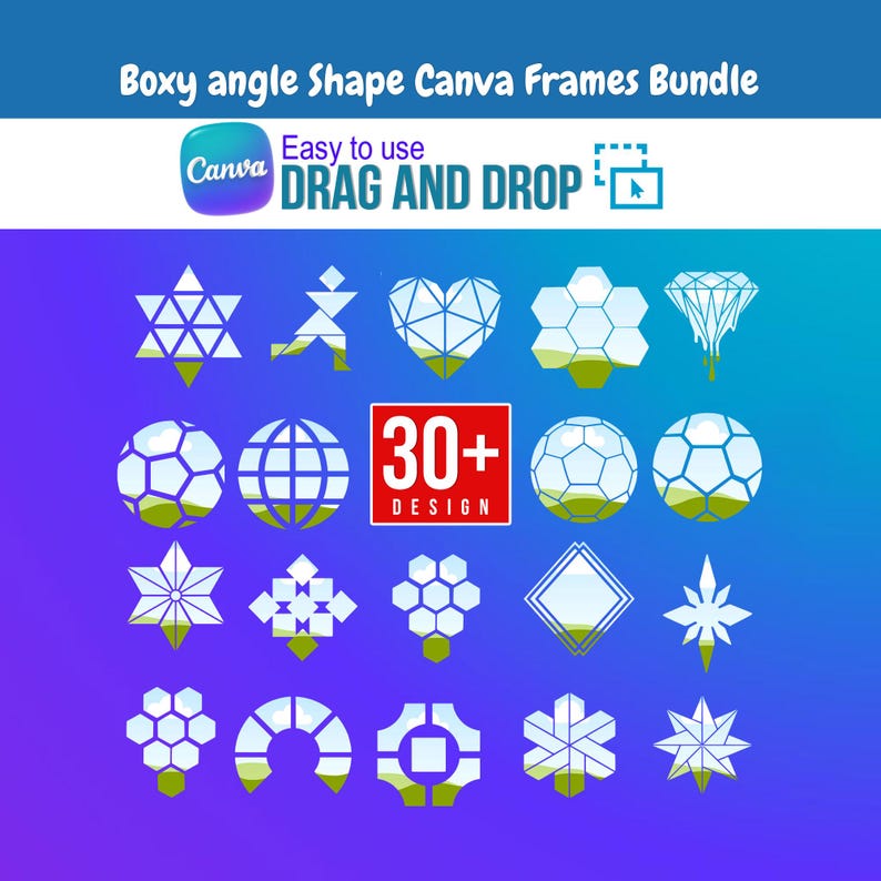 30+ Boxy Angle Polygon Shapes Canva Frames Bundle | Geometric Photo ...