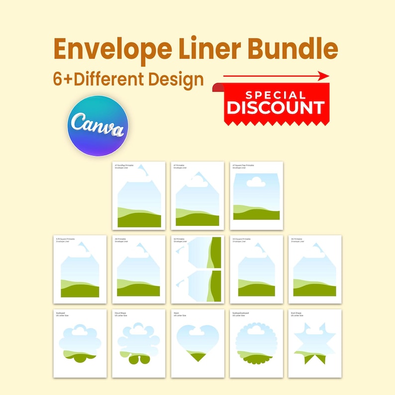Umschlag Liner Vorlage Canva | 8 Größen enthalten | 7 Design Varianten ...