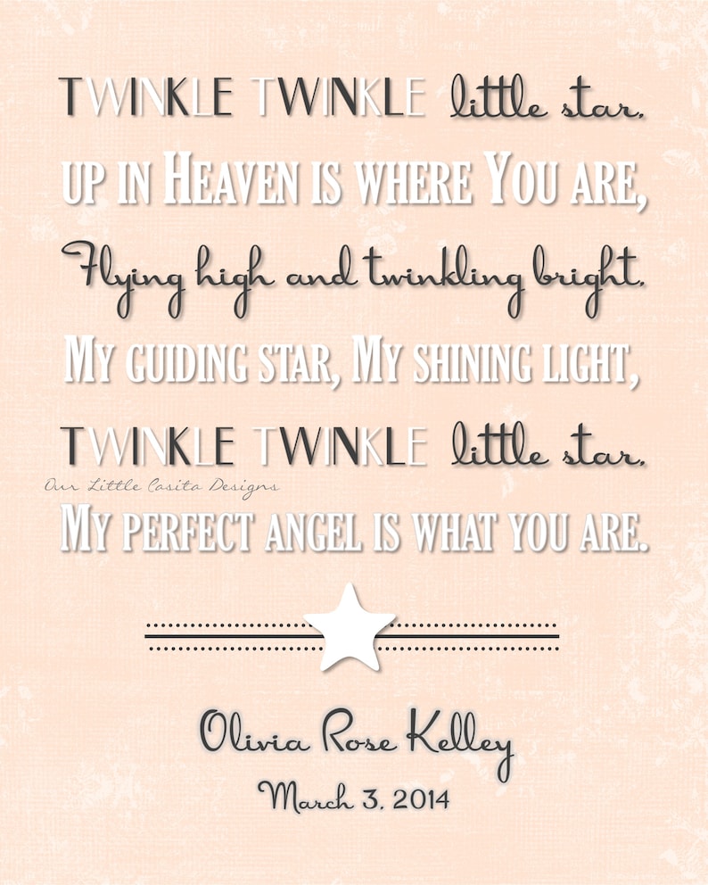 Twinkle Twinkle Little Star in Heaven Remembrance Poem 8x10 Digital ...