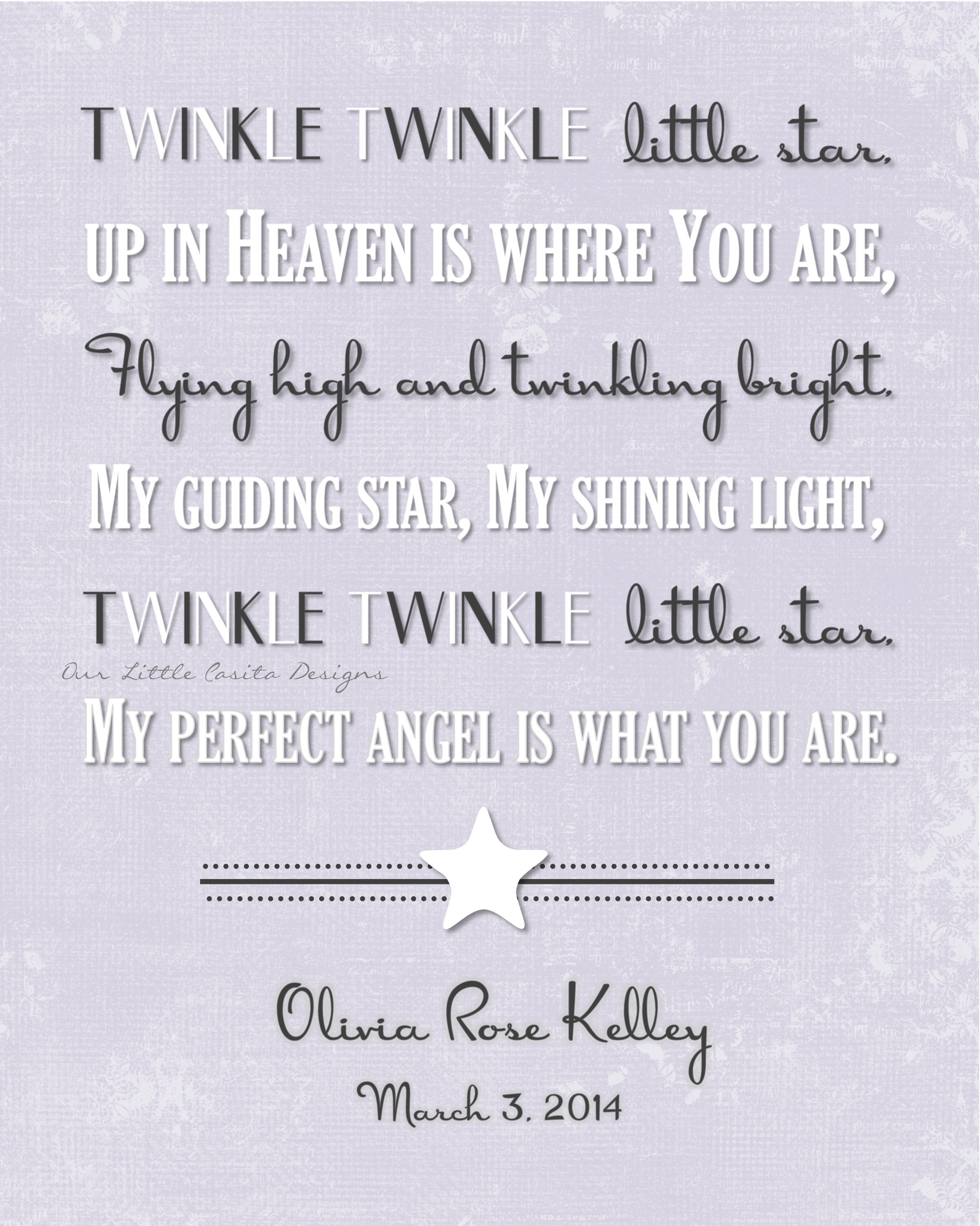 Twinkle Twinkle Little Star in Heaven Remembrance Poem 8x10 Digital ...