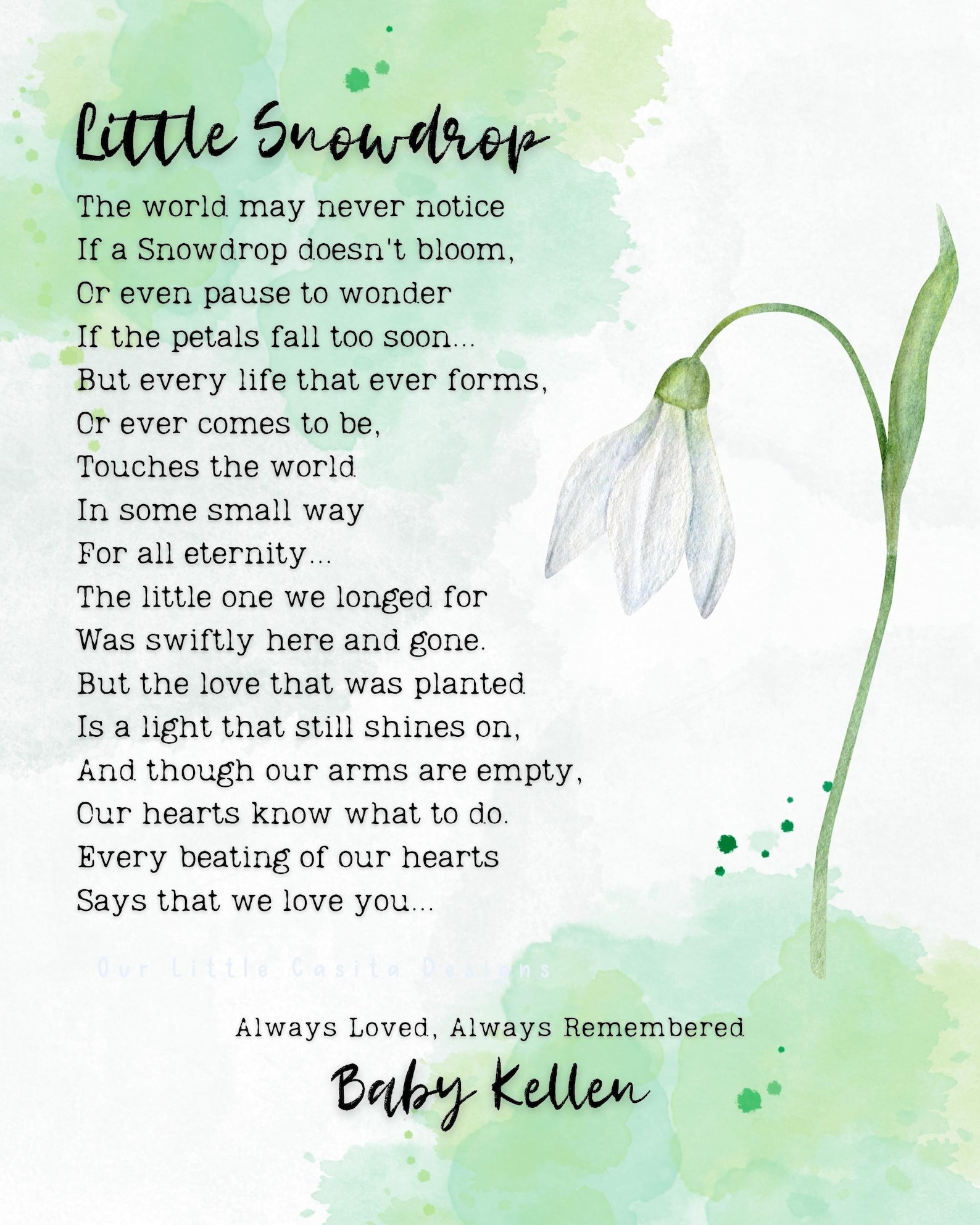 Little Snowdrop Remembrance Poem Print: Pregnancy Loss Sympathy Gift ...