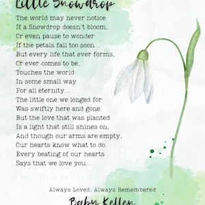 Little Snowdrop Remembrance Poem Print: Pregnancy Loss Sympathy Gift ...