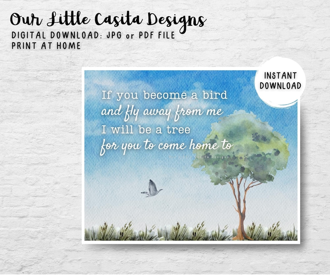 Runaway Bunny Quote Art Digital Download 8x10 or 11x14, Bird Tree ...