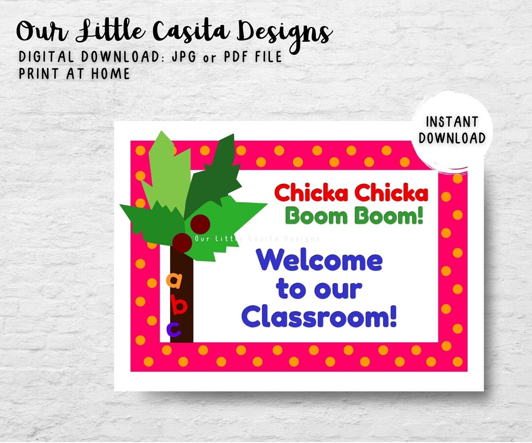 Chicka Boom Classroom Welcome Sign, ABC Coconut Tree Decor (digital ...