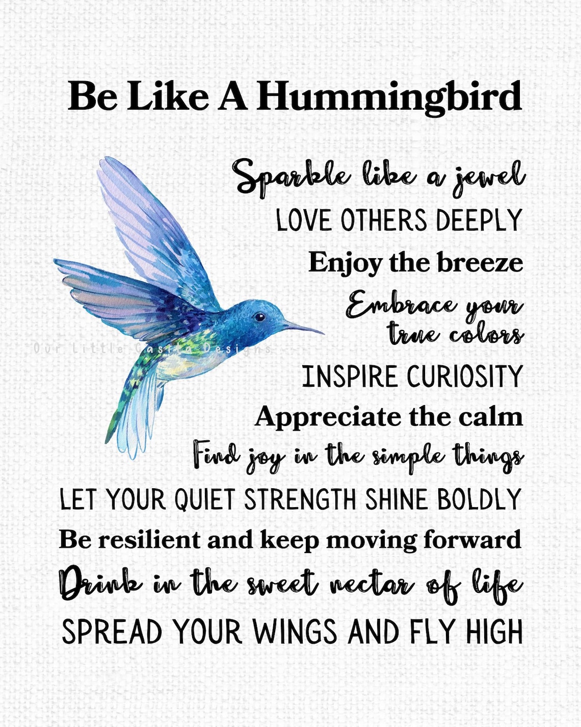 Be Like A Hummingbird Inspirational Art Print: Motivational Quote ...