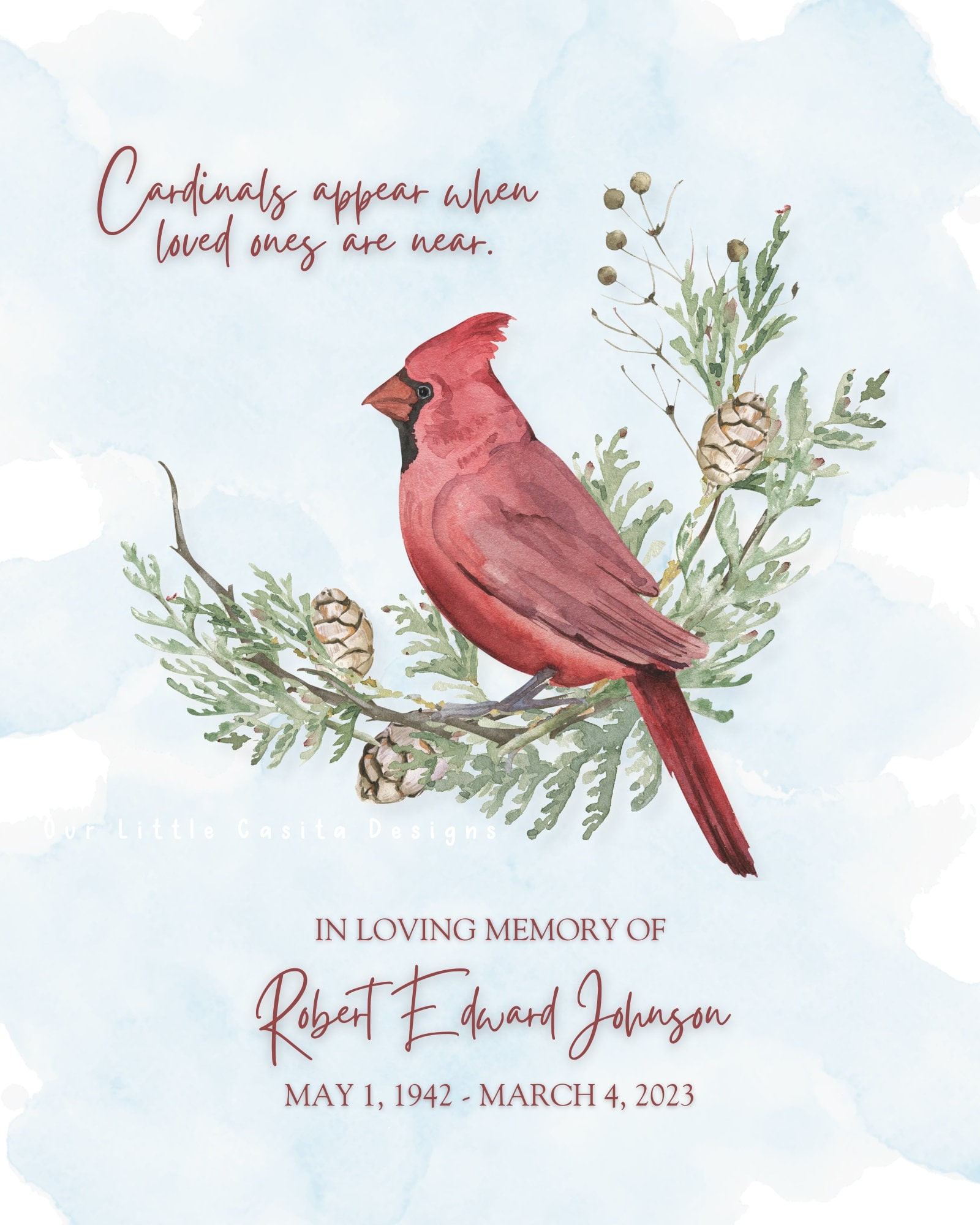 Cardinals Appear When Loved Ones Are Near Remembrance Quote 8x10 ...