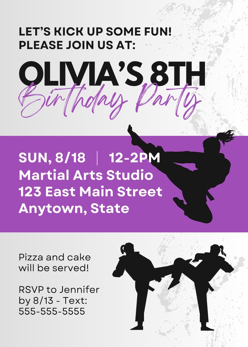 Taekwondo Martial Arts Birthday Party Invitation: Kick Punch Ninja ...