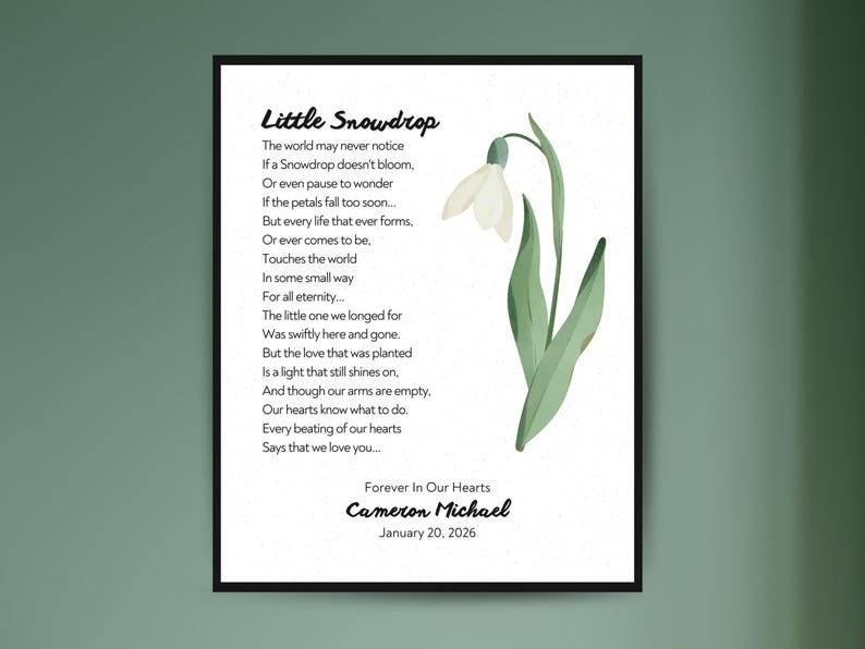 Personalized Little Snowdrop Remembrance Poem Print: Pregnancy Loss ...