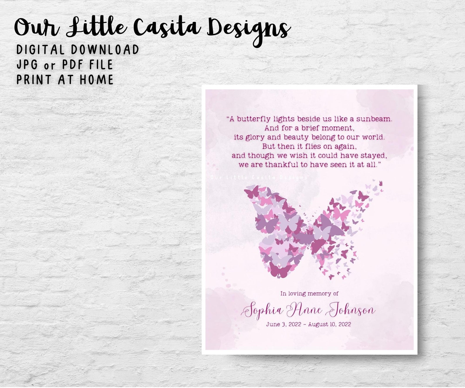 Butterfly Remembrance Quote 8x10 Digital Download, Personalized ...