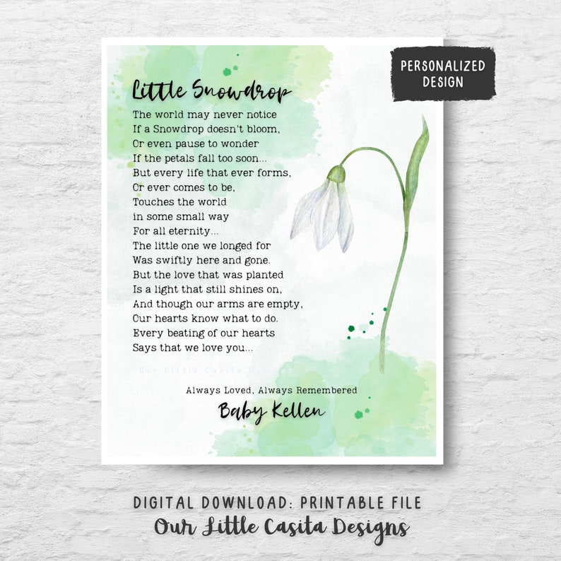 Little Snowdrop Remembrance Poem 8x10 Digital Download, Remembrance ...