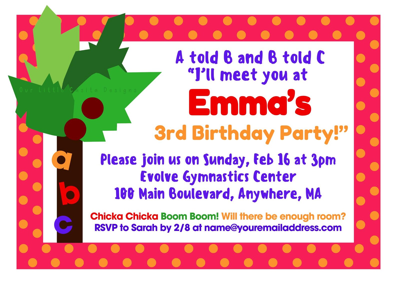 Chicka Boom Birthday Party Invitation: Customized ABC Coconut Tree ...