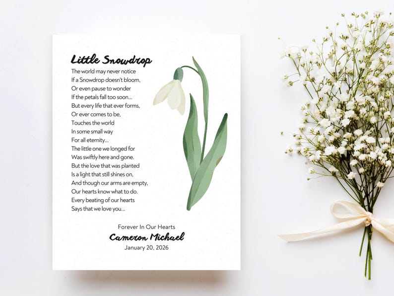 Personalized Little Snowdrop Remembrance Poem Print: Pregnancy Loss ...