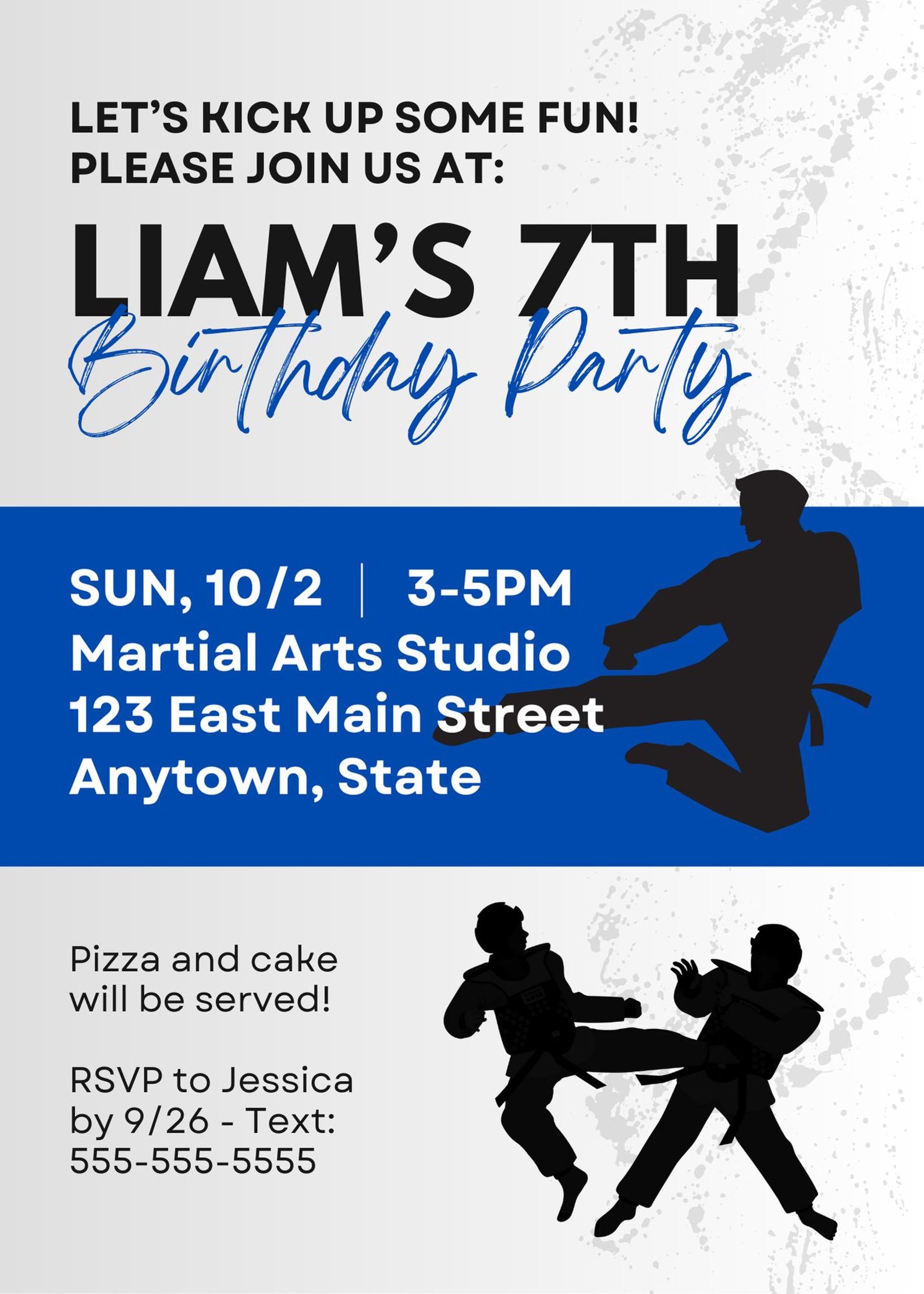 Taekwondo Martial Arts Birthday Party Invitation: Kick Punch Ninja ...