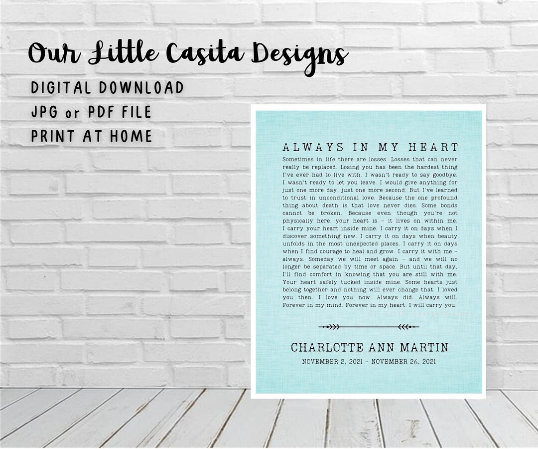Remembrance Quote Art Print: Sympathy Gift, Baby Loss Stillbirth Poem ...