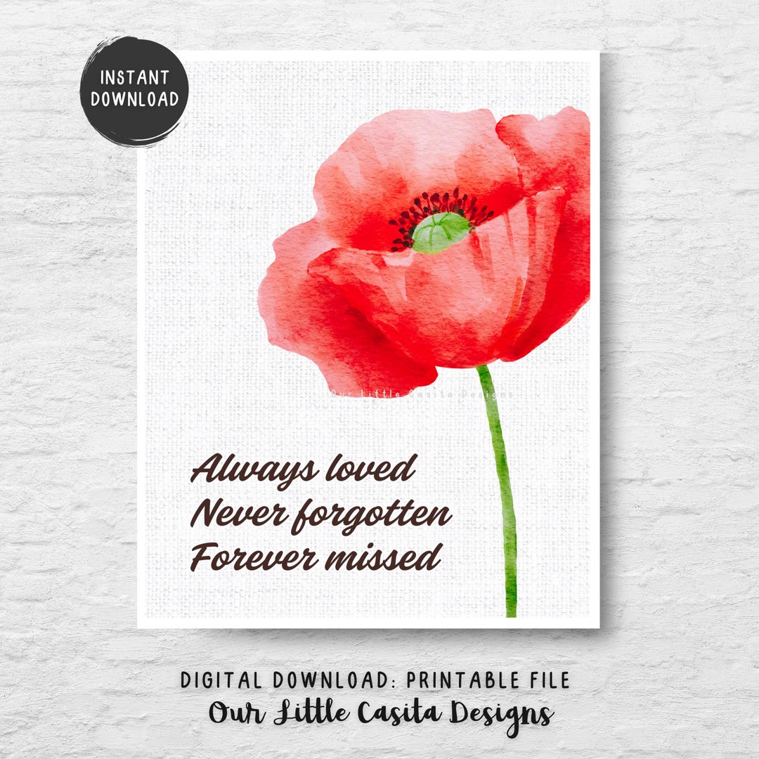 Poppy Remembrance Quote Print: Sympathy Gift, Funeral Sign, Bereavement ...