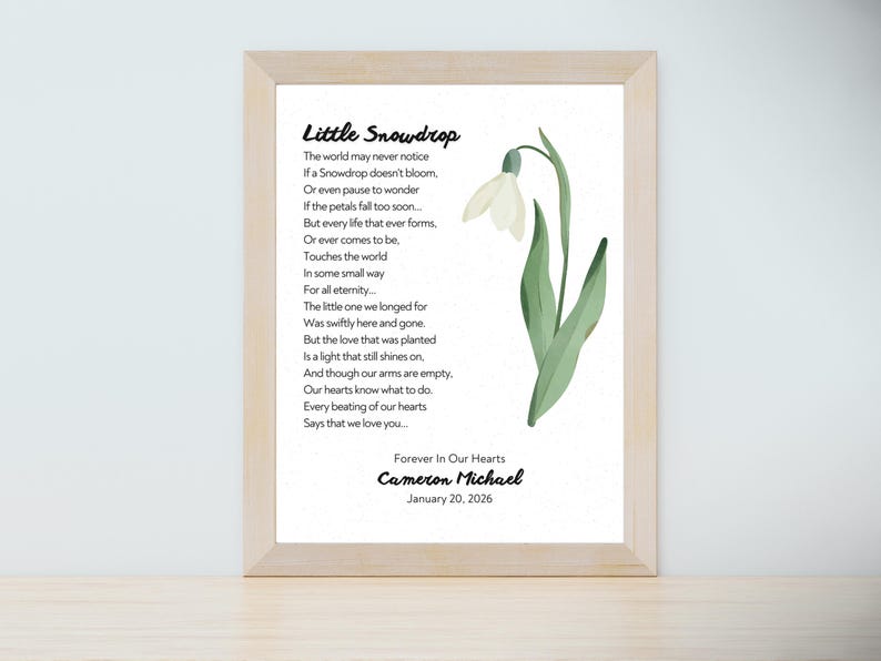 Personalized Little Snowdrop Remembrance Poem Print: Pregnancy Loss ...