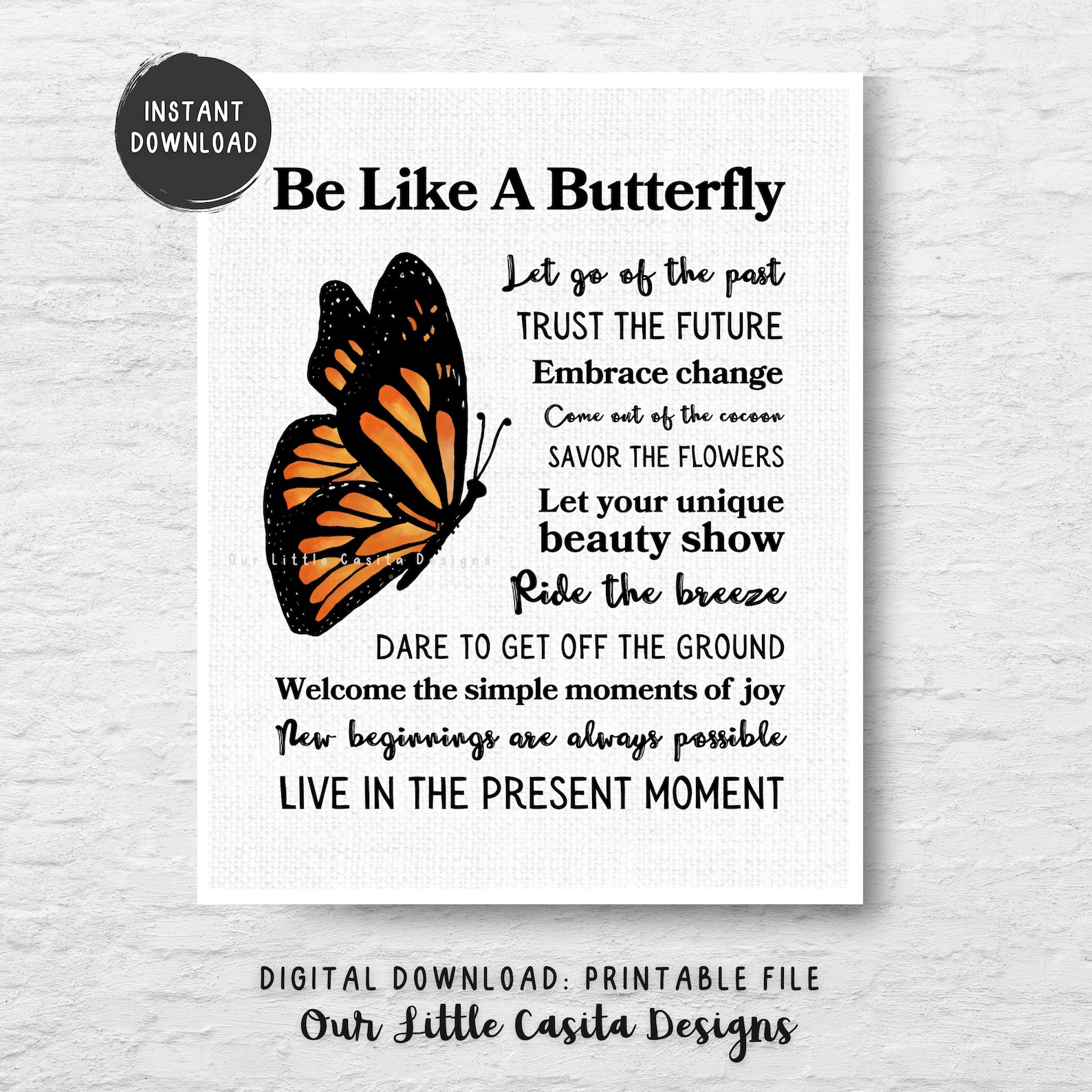 Be Like A Butterfly Art Print: Inspirational Quote, Monarch Butterfly ...