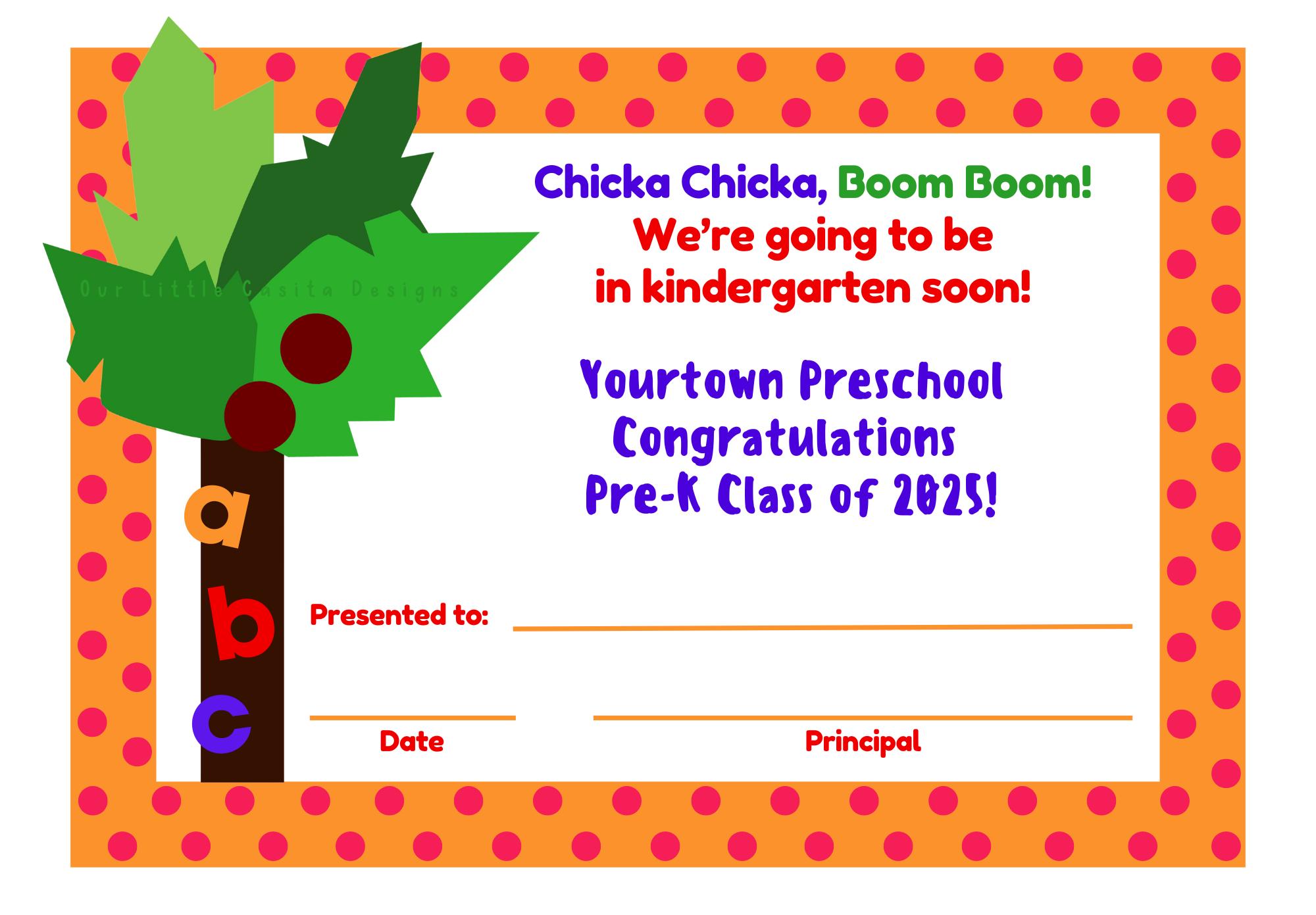 Chicka Boom Graduation Diploma: ABC Coconut Tree Preschool Kindergarten ...