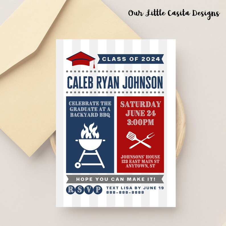 Backyard BBQ Graduation Party Invitation 5x7 Digital Download, Grad ...