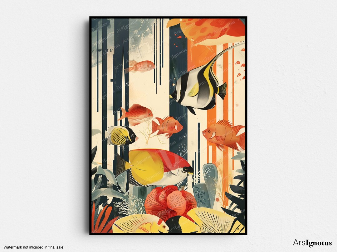 Underwater Parade Printable Art, Mid Century Modern, Vintage, Retro ...