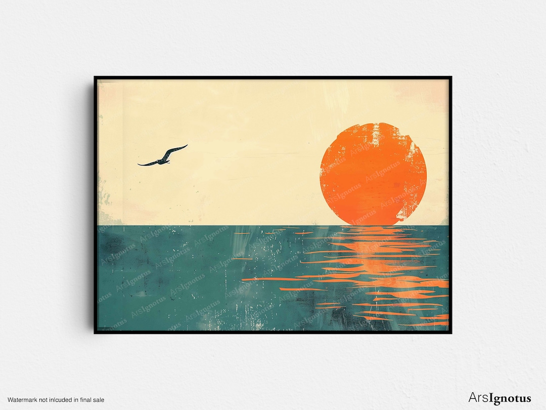 Sun Meets Sea Printable Art, Modern, Vintage, Retro Wall Art Digital ...