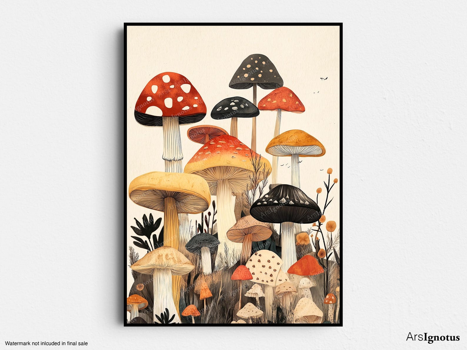 Autumn Toadstools Printable Art, Mid Century Modern, Vintage, Retro ...