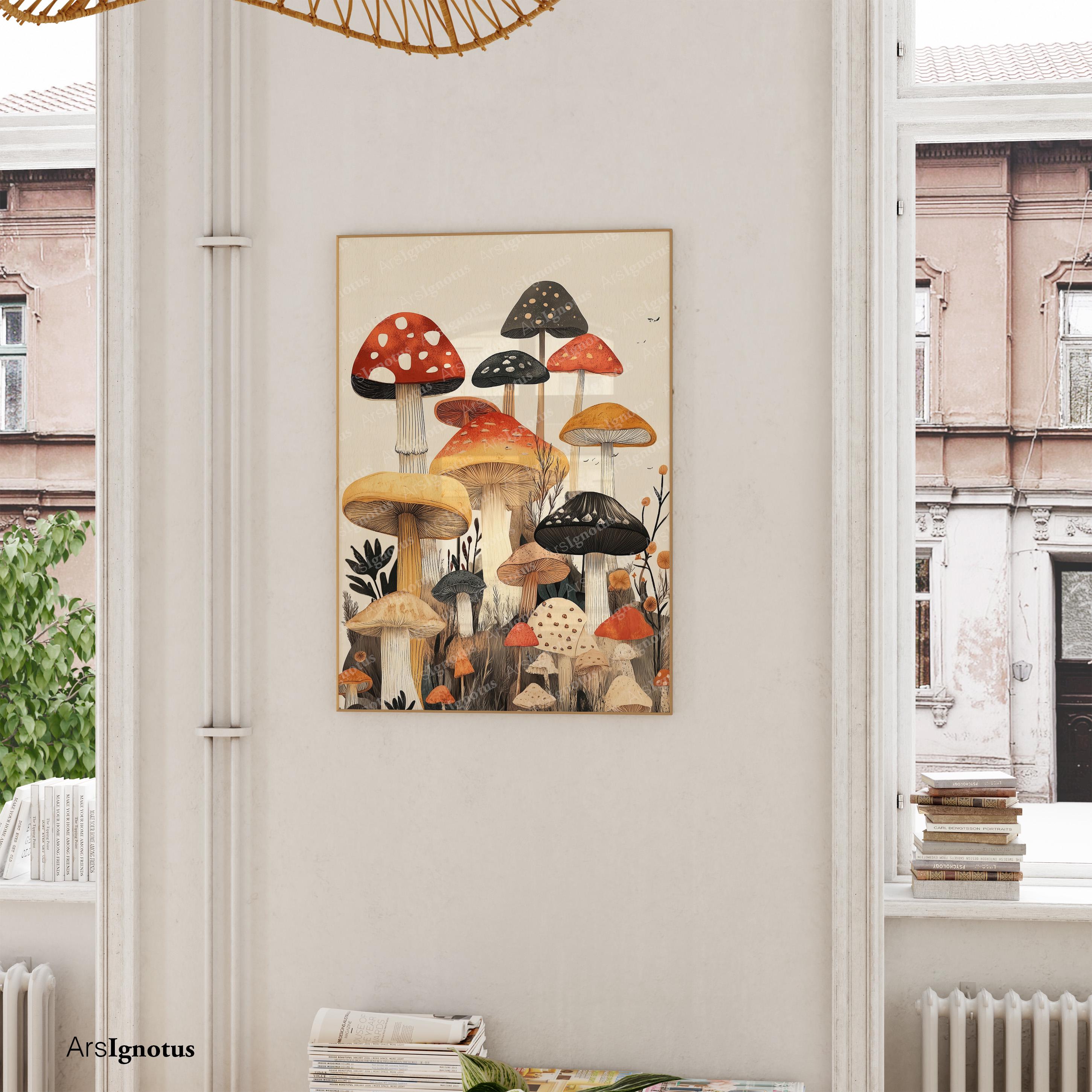 Autumn Toadstools Printable Art, Mid Century Modern, Vintage, Retro ...